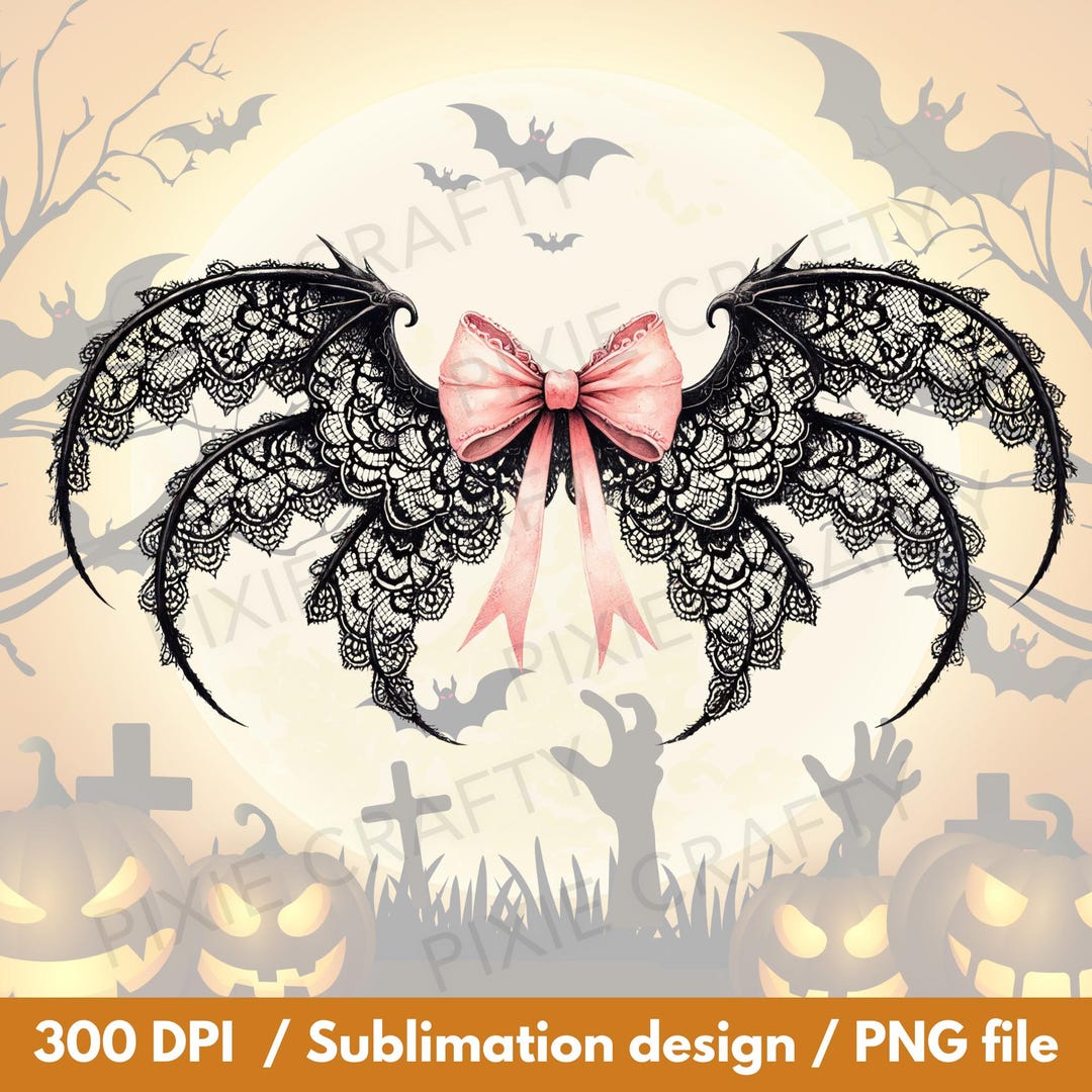 Halloween Bat Wings Clipart: Gothic Coquette Bow PNG (digital Download ...
