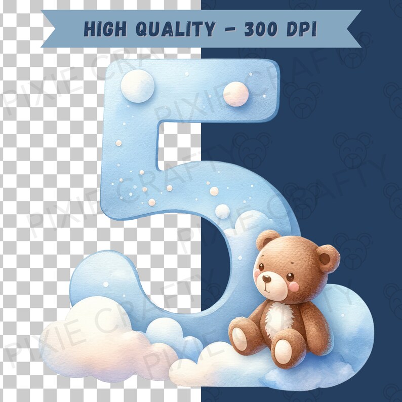 Watercolor Teddy Bear Alphabet Clipart: Blue Nursery Font (PNG Digital ...