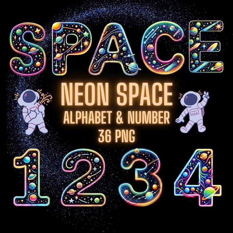 Neon Space Alphabet PNG: Galaxy Letters & Numbers (digital Download) - Etsy