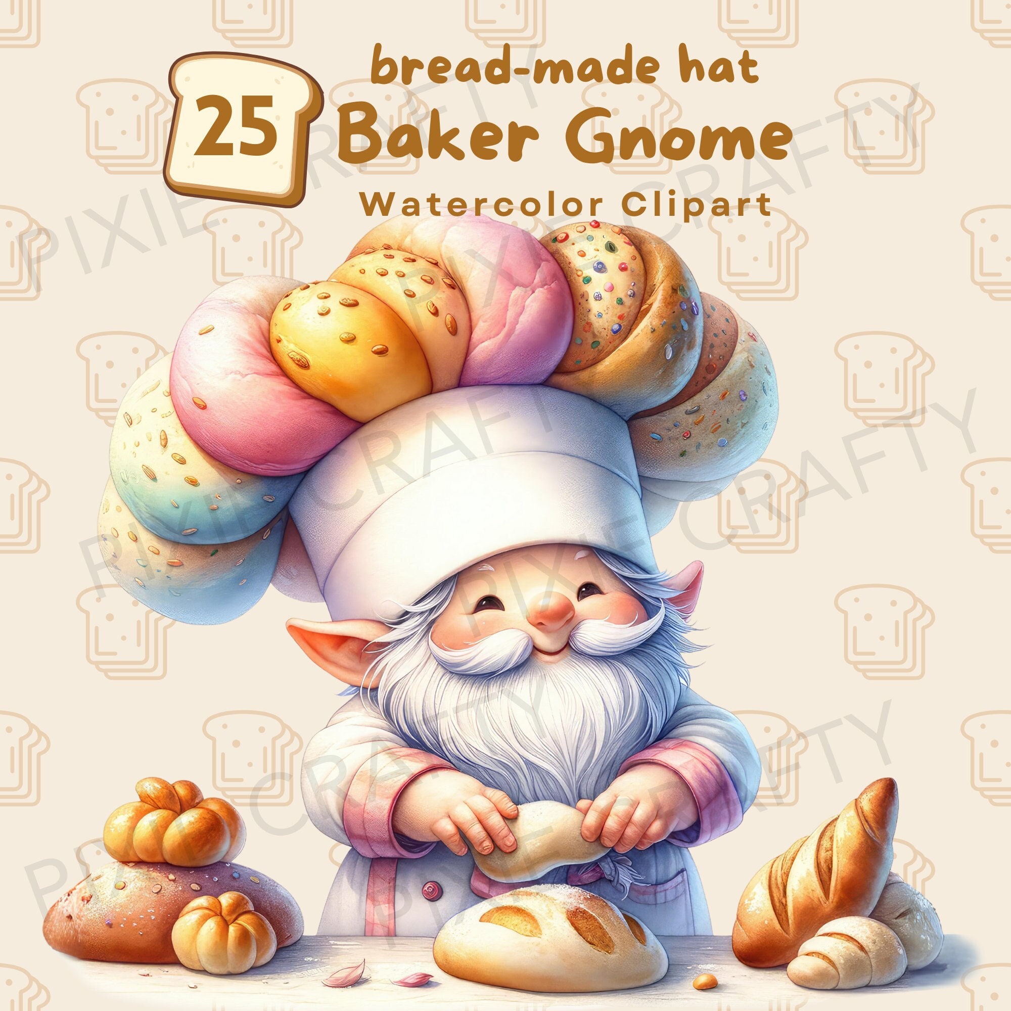 Watercolor Baker Gnome, Pastry Chef Gnome Clipart, Chef Gnome, Bread ...
