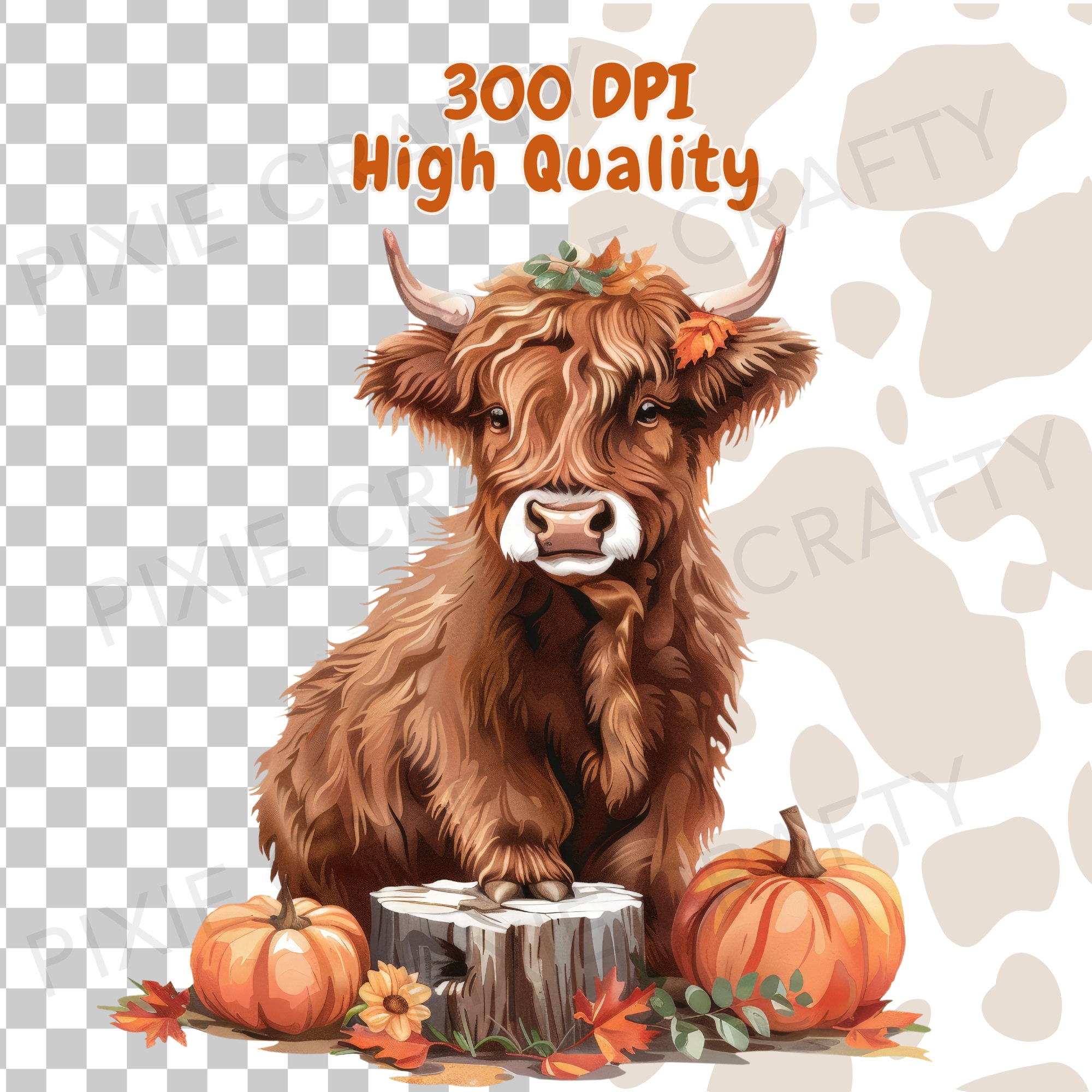 Watercolor Fall Highland Cow With Pumpkins, Autumn Highland Cow ...
