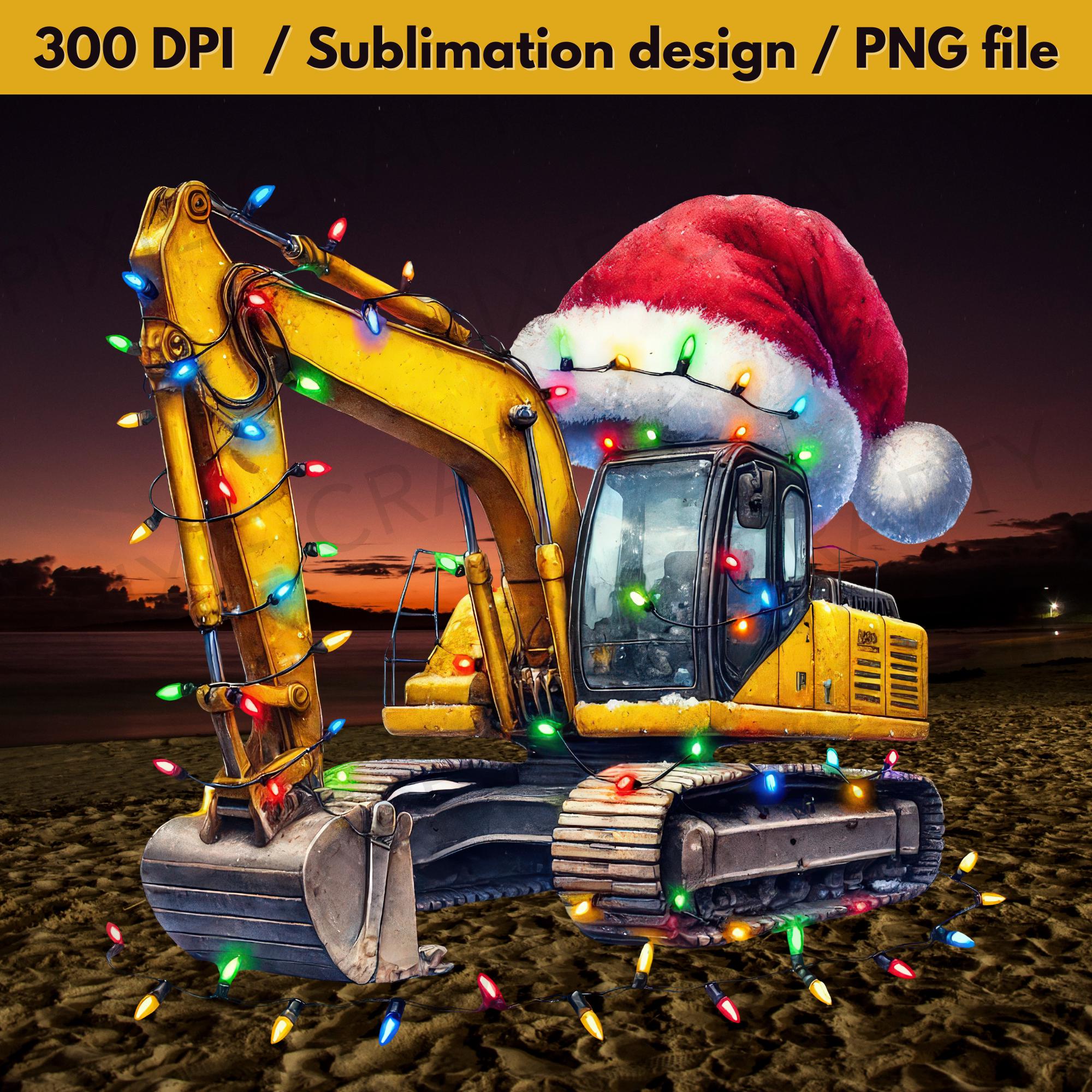 Yellow Christmas Excavator PNG, Watercolor Construction Truck, Santa ...
