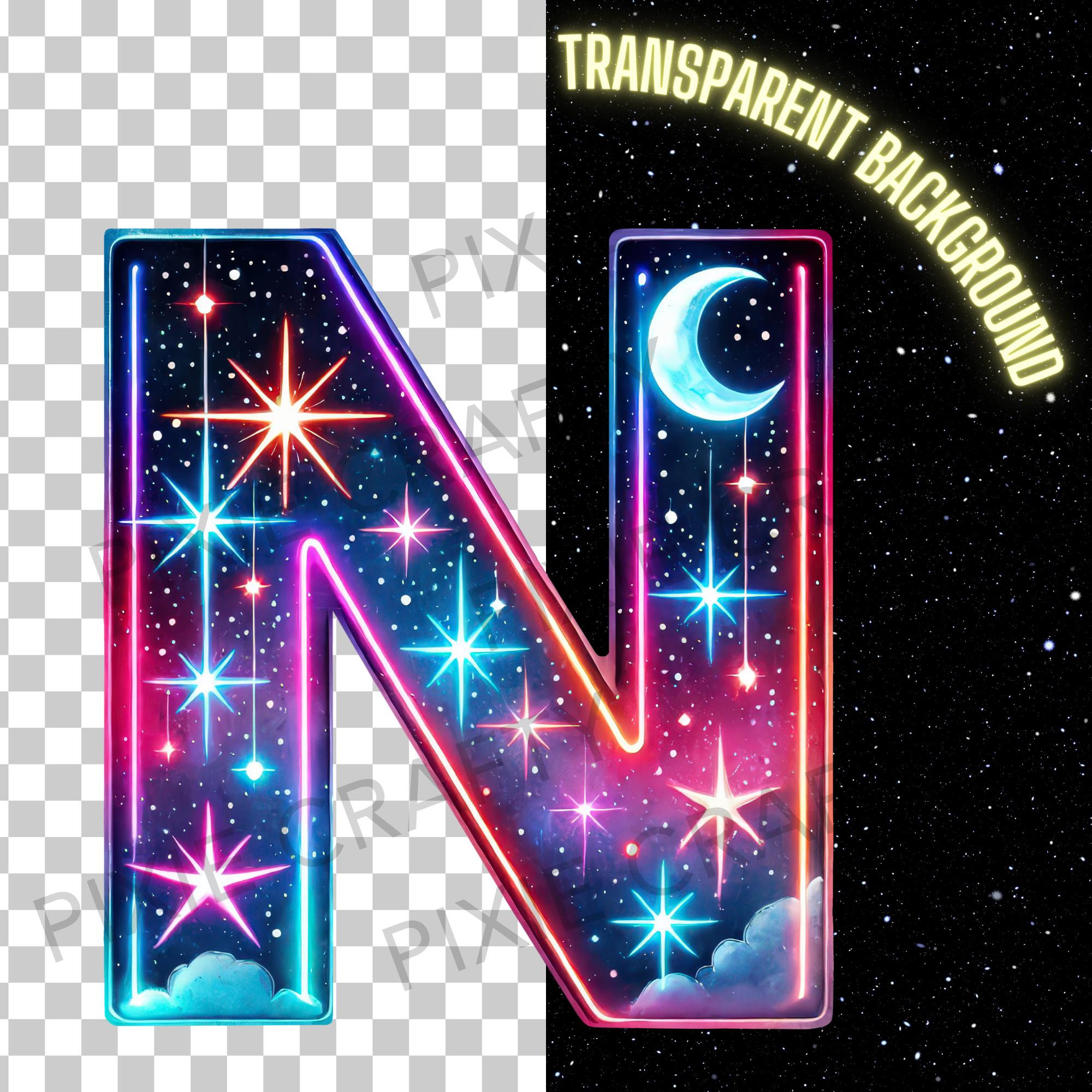 Neon Space Alphabet, Glowing Galaxy PNG, Outer Space Letters ...