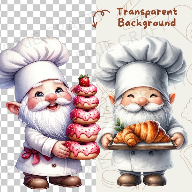 Watercolor Baker Gnome Clipart: Pastry Chef, Baked With Love (PNG ...