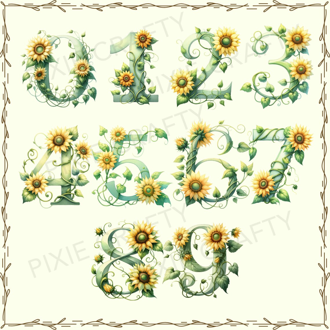 Sunflower Alphabet Clipart, Watercolor Alphabet PNG, Watercolor Floral ...
