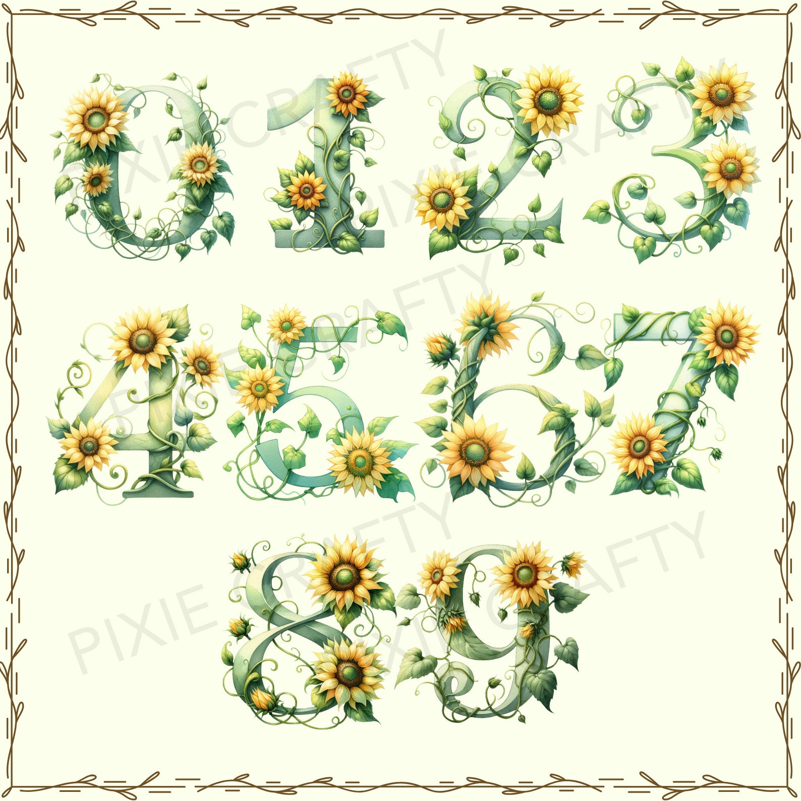 Sunflower Alphabet Clipart, Watercolor Alphabet PNG, Watercolor Floral ...