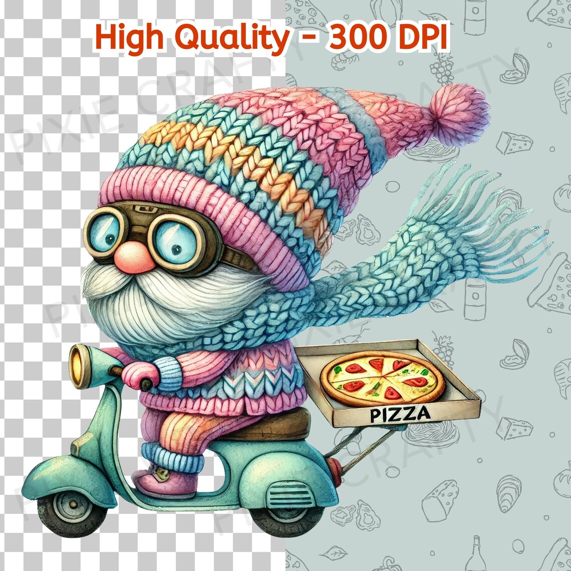 Watercolor Pizza Gnome PNG Clipart: Foodie Art, Nursery Decor, (digital ...