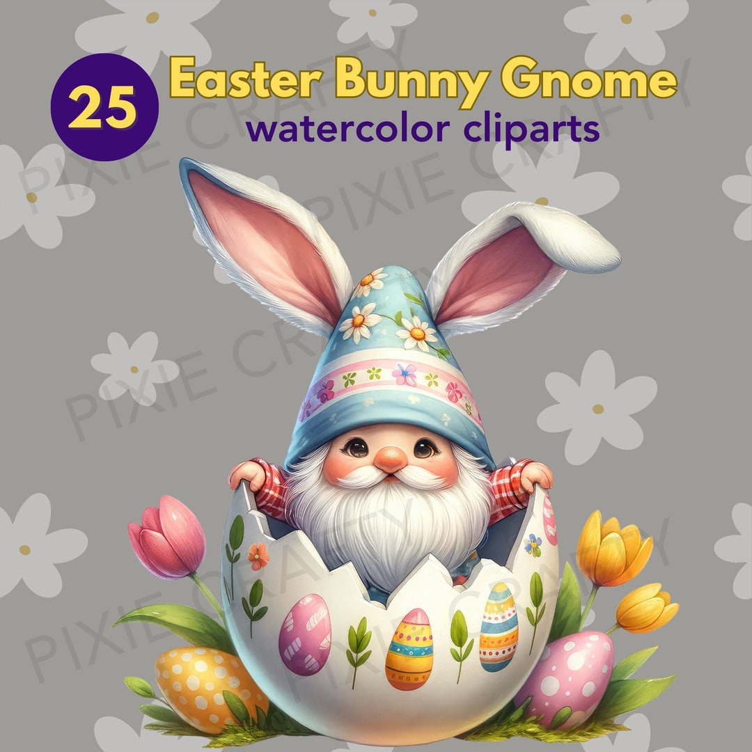 Easter Bunny Gnome Clipart, Spring Gnome Clipart, Watercolor Gnome ...
