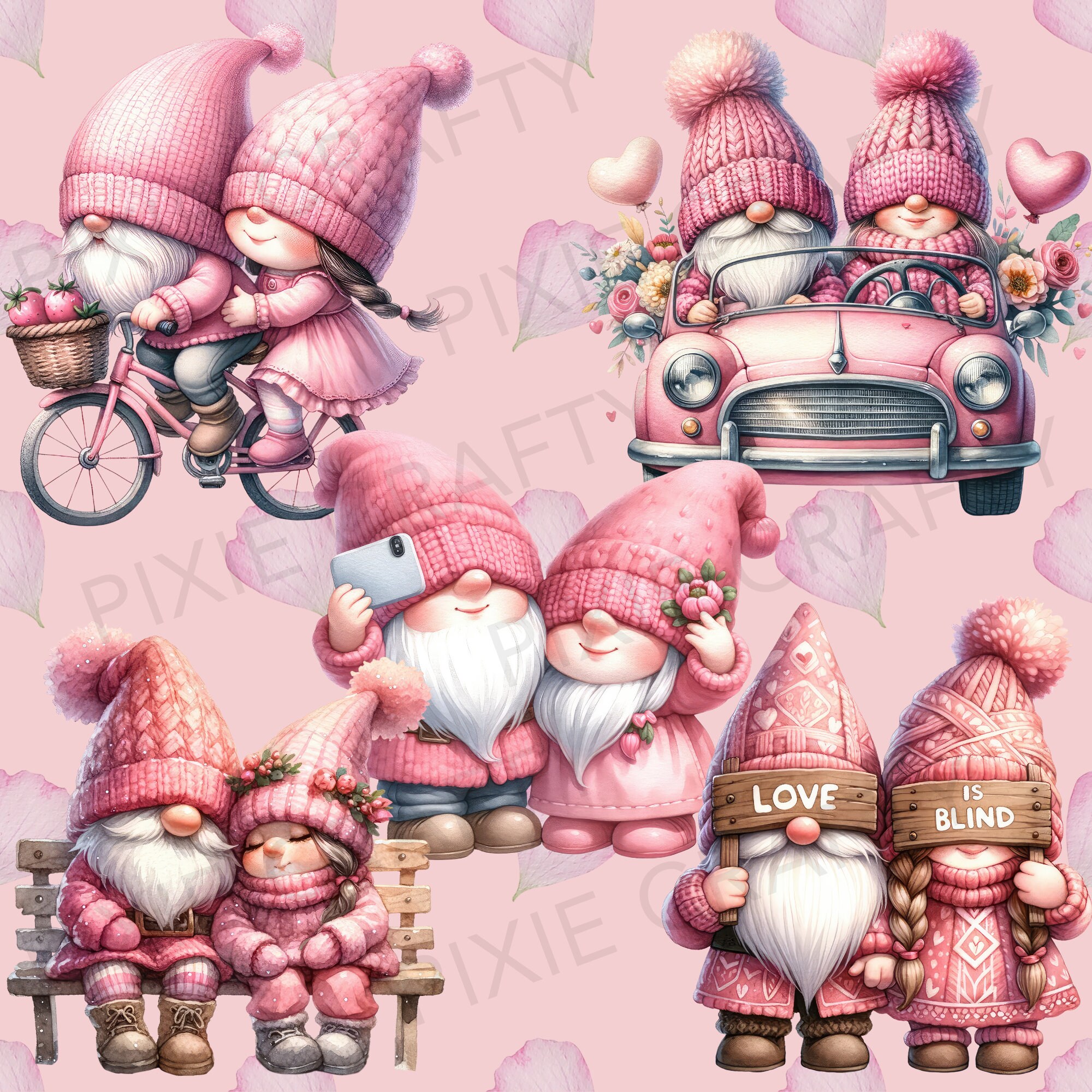 Watercolor Couple Gnomes, Valentines Gnome Couple Clipart, Gnome ...