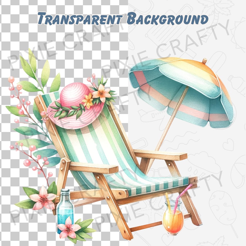 Summer Beach Clipart, Watercolor Beach Clipart, Vacation PNG, Summer ...
