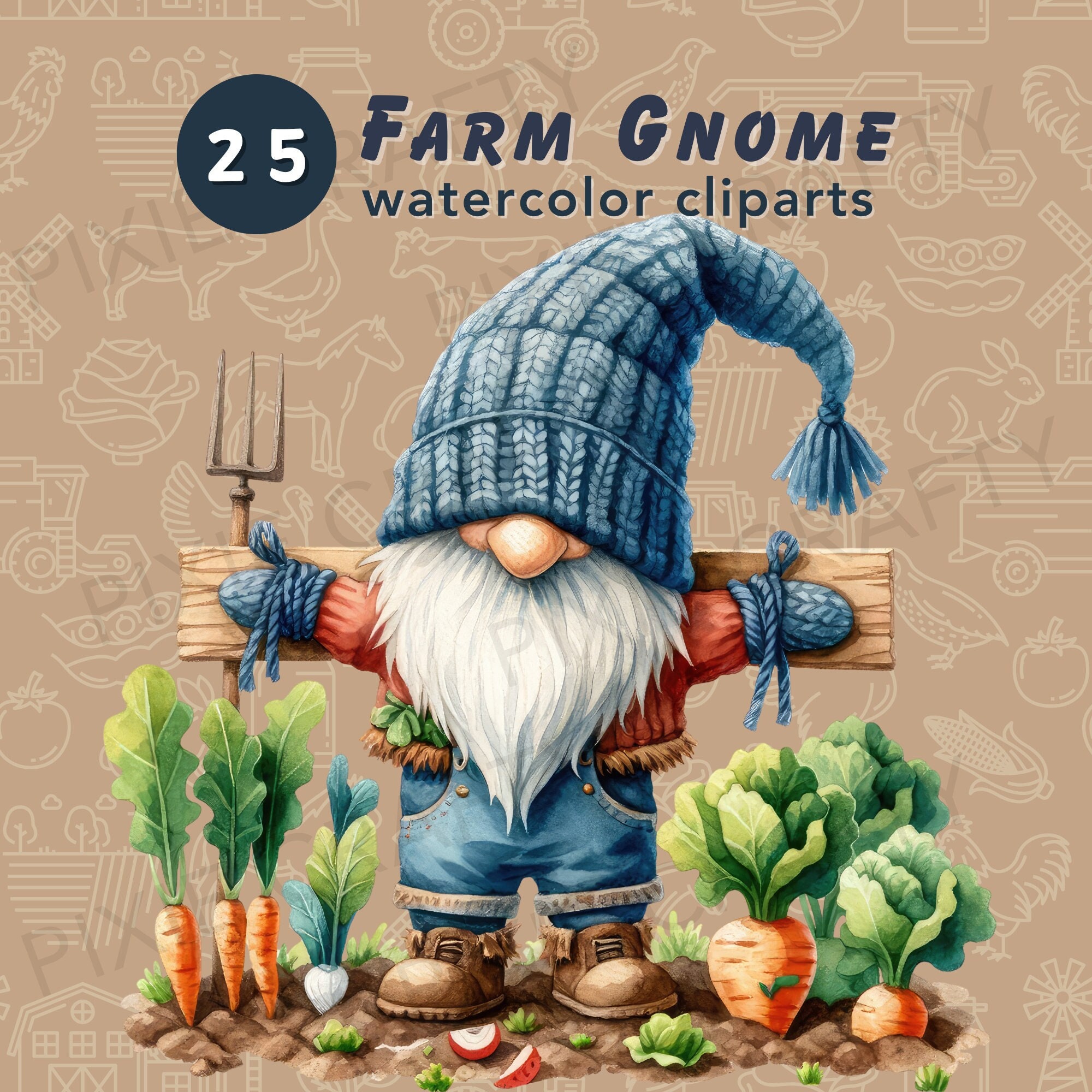 Watercolor Animal Farm Gnome, Farm Life Clipart, Farm Animal Clipart ...