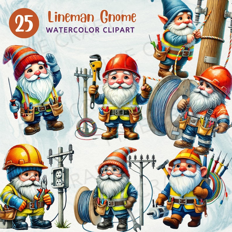Lineman Gnome PNG, Lineman Electrician Gnome, Watercolor Gnome , Worker ...