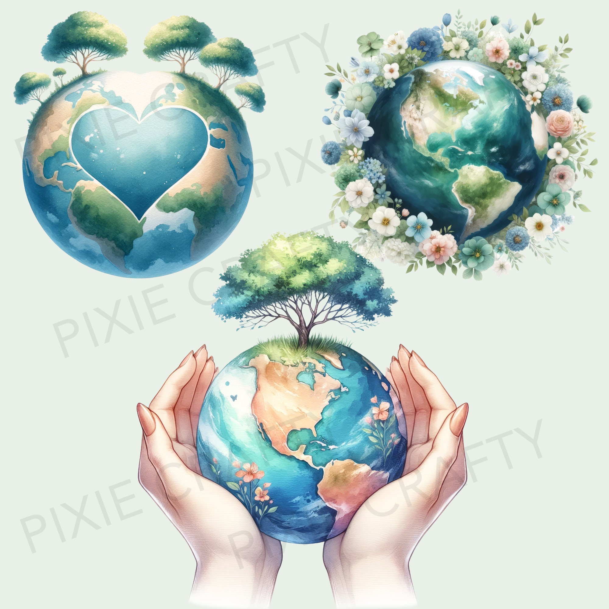 Watercolor Earth Day Design, Eco-friendly Clipart, Watercolor Recycling ...