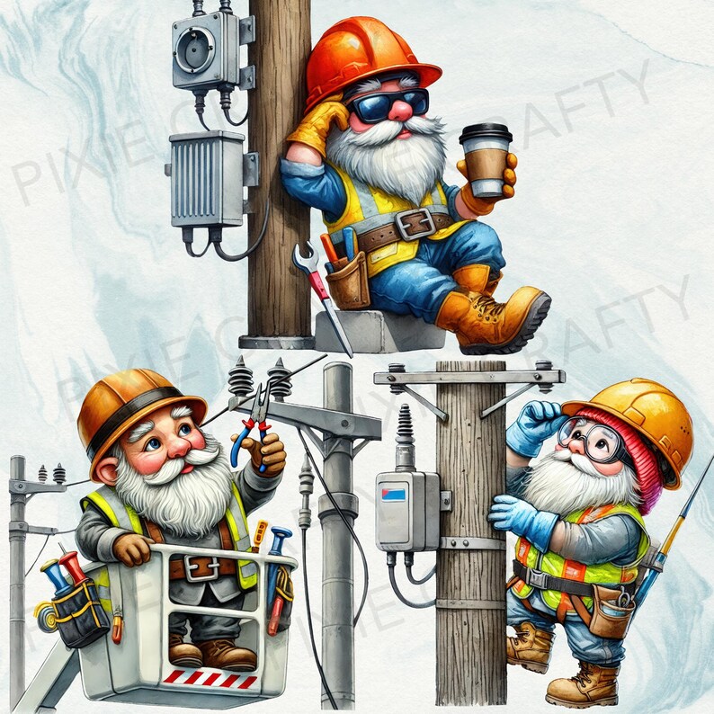 Lineman Gnome Watercolor Clipart: Electrician PNG, Worker Boys ...