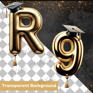 Graduation Foil Balloon Clipart, Alphabet and Number Foil Balloon ...
