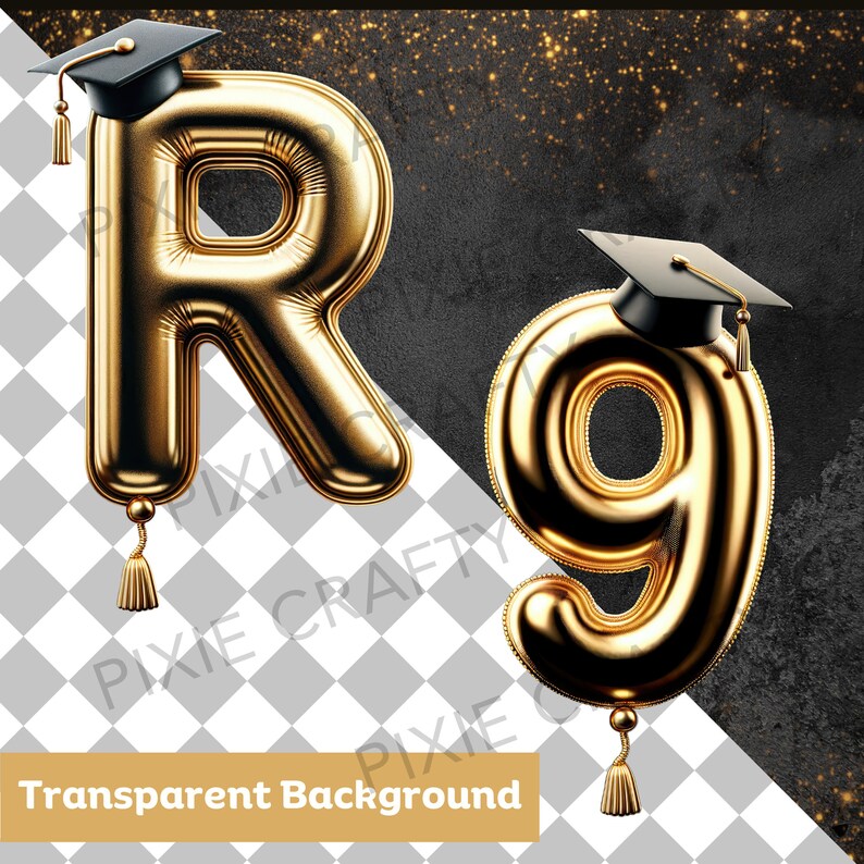 Graduation Foil Balloon Clipart, Alphabet and Number Foil Balloon ...