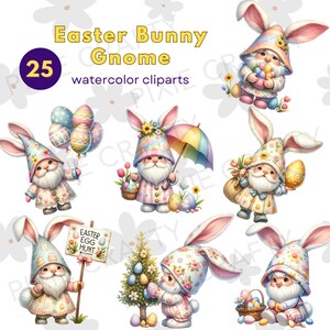 Easter Bunny Gnome Clipart, Spring Gnome Clipart, Watercolor Gnome ...