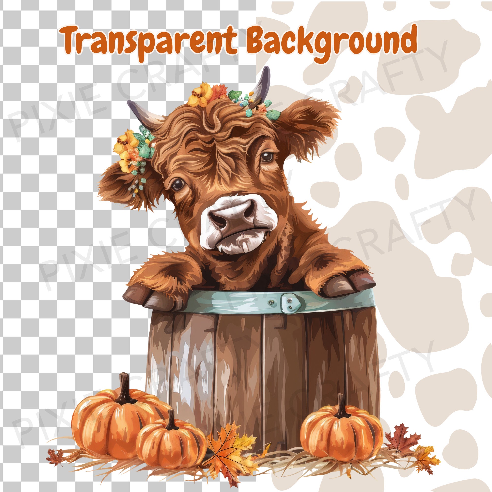 Watercolor Fall Highland Cow With Pumpkins, Autumn Highland Cow ...