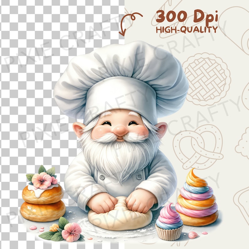 Watercolor Baker Gnome Clipart: Pastry Chef, Baked With Love (PNG ...