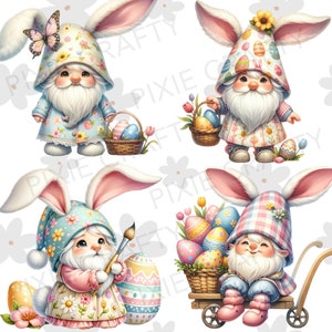 Easter Bunny Gnome Clipart, Spring Gnome Clipart, Watercolor Gnome ...