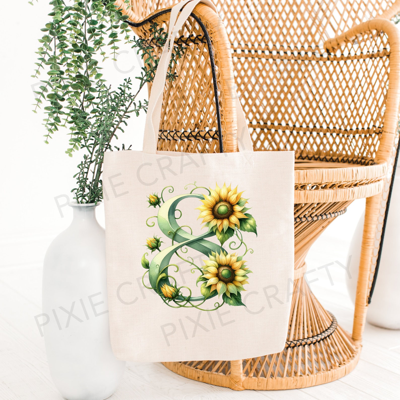 Sunflower Alphabet Clipart, Watercolor Alphabet PNG, Watercolor Floral ...