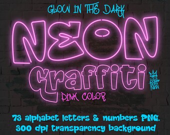 Neon Graffiti Pink Color Alphabet Letters, PNG File 300 Dpi - Etsy