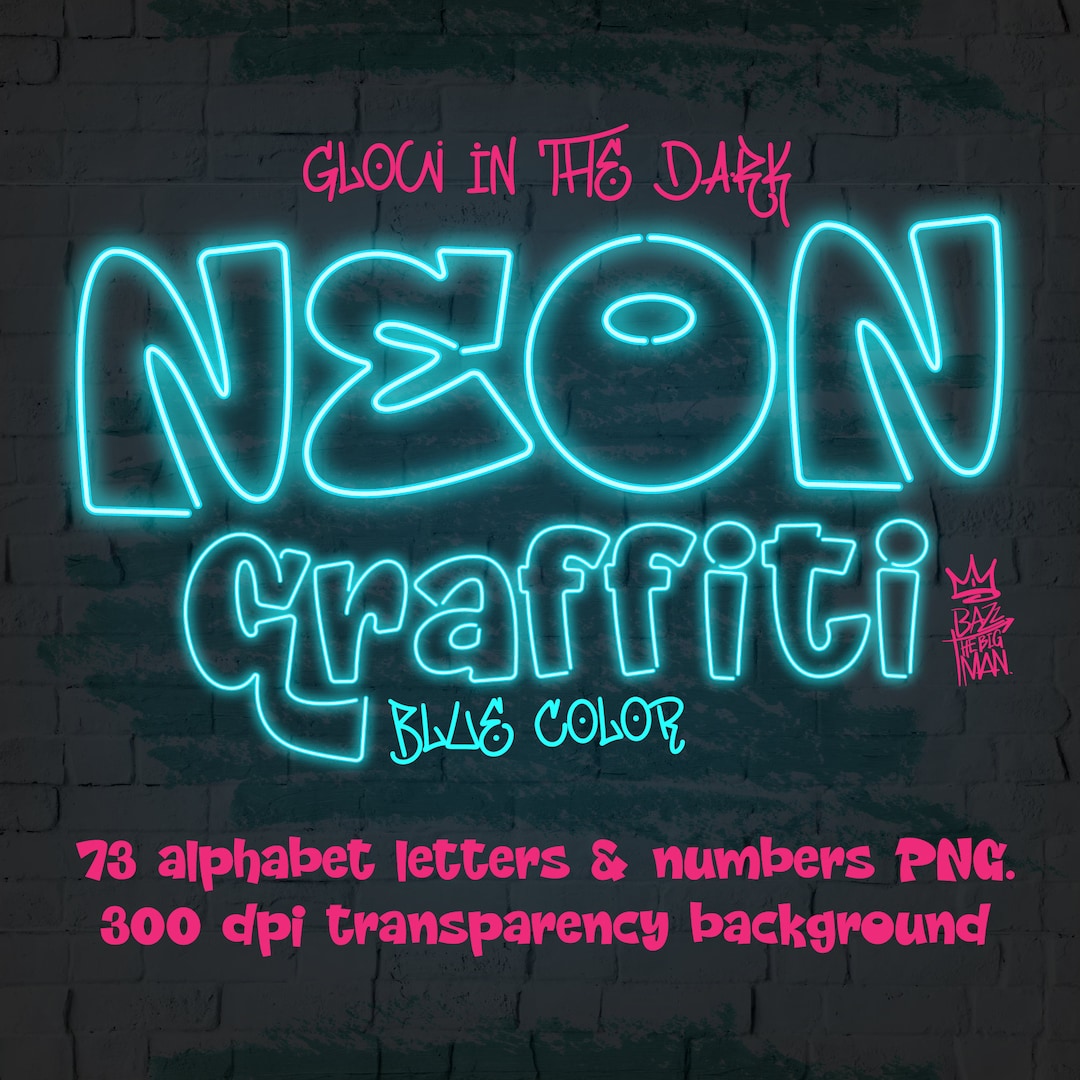 Neon Graffiti Blue Color Alphabet Letters, PNG File 300 Dpi - Etsy