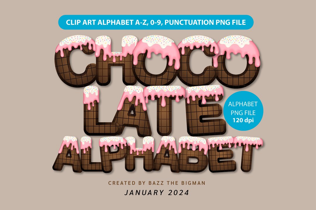 Strawberry Chocolate Alphabet PNG: Clip Art Letters (digital Download ...