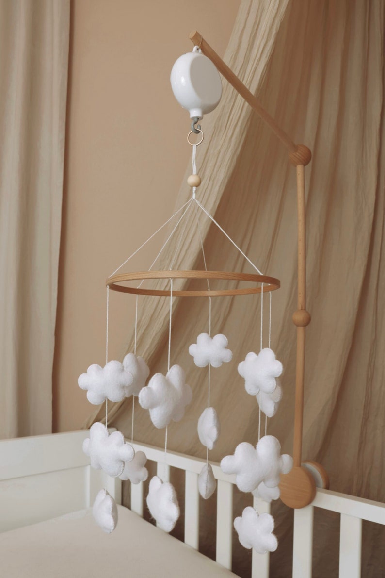 Handmade Clouds Baby Mobile, Nursery Crib Mobile, Baby Mobile Girl ...
