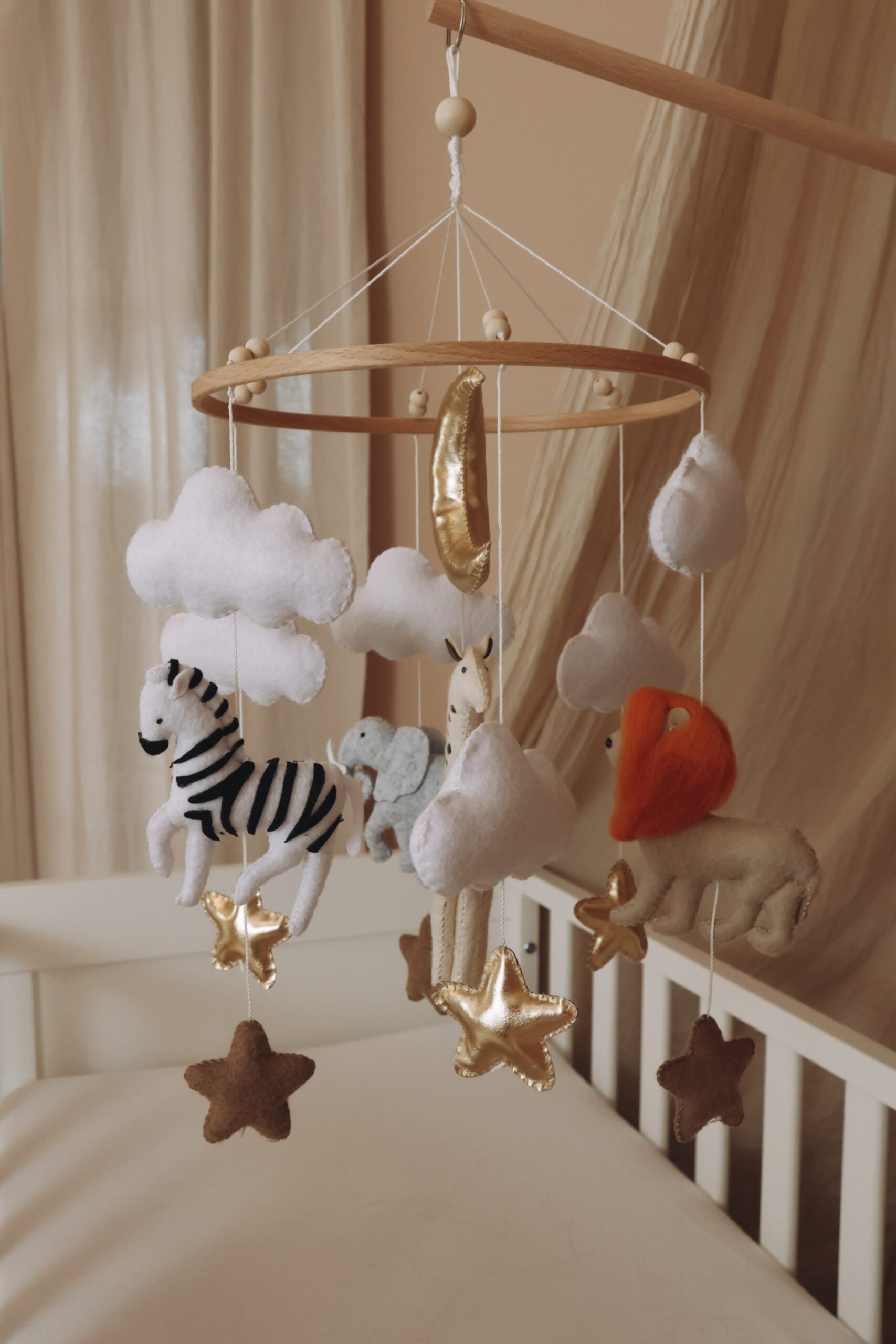 Handmade Safari Baby Mobile, Nursery Crib Mobile, Baby Mobile Girl ...