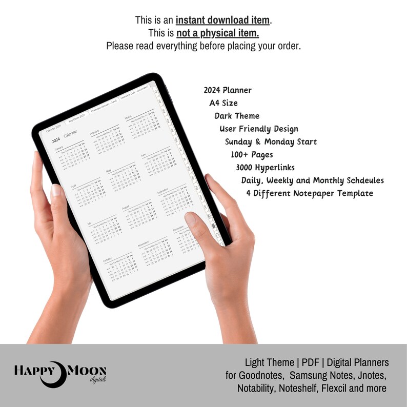 Digital Planner Digital Calendar 2024 Planner Hyperlinked Minimalist ...