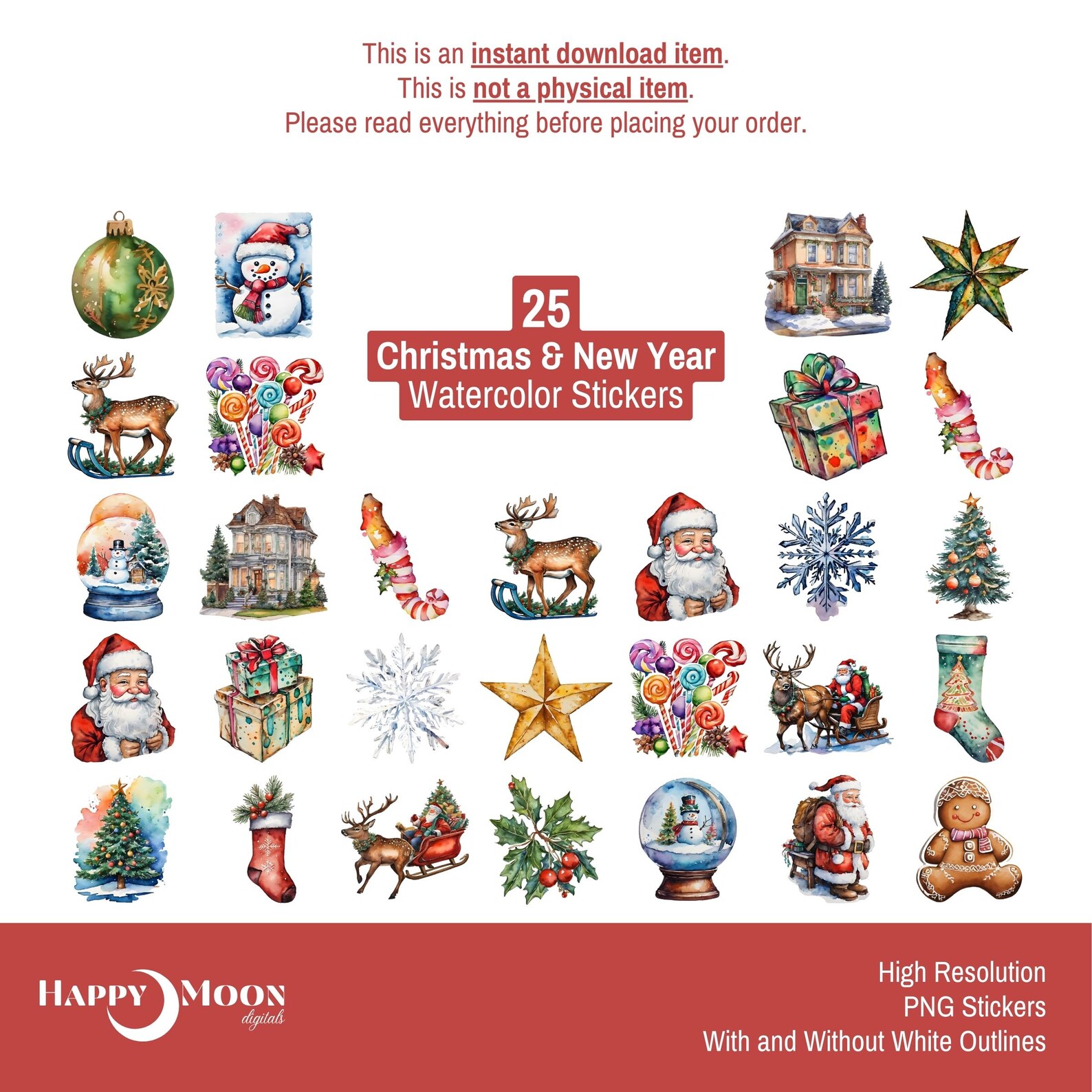 Christmas Stickers Printable Sticker Sticker for Digital Use PNG ...