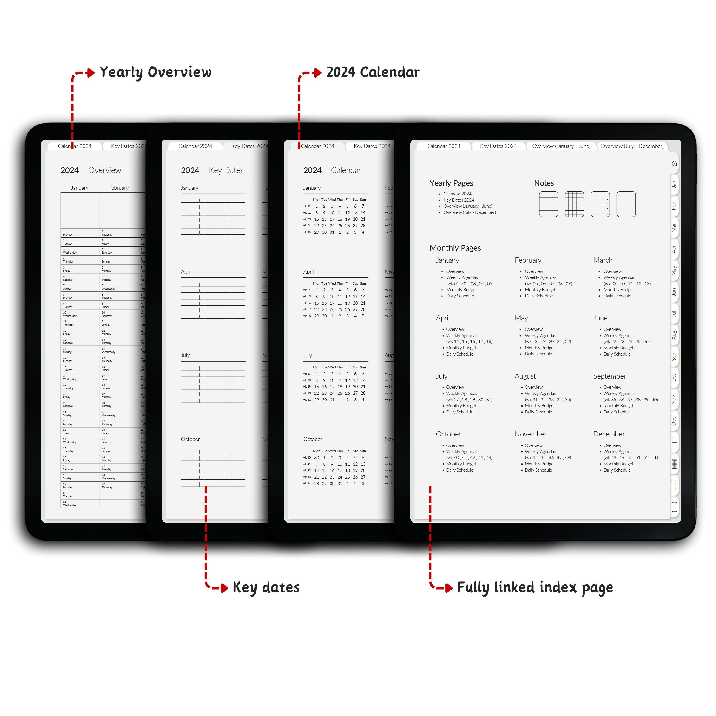 Digital Planner Digital Calendar 2024 Planner Hyperlinked Minimalist ...