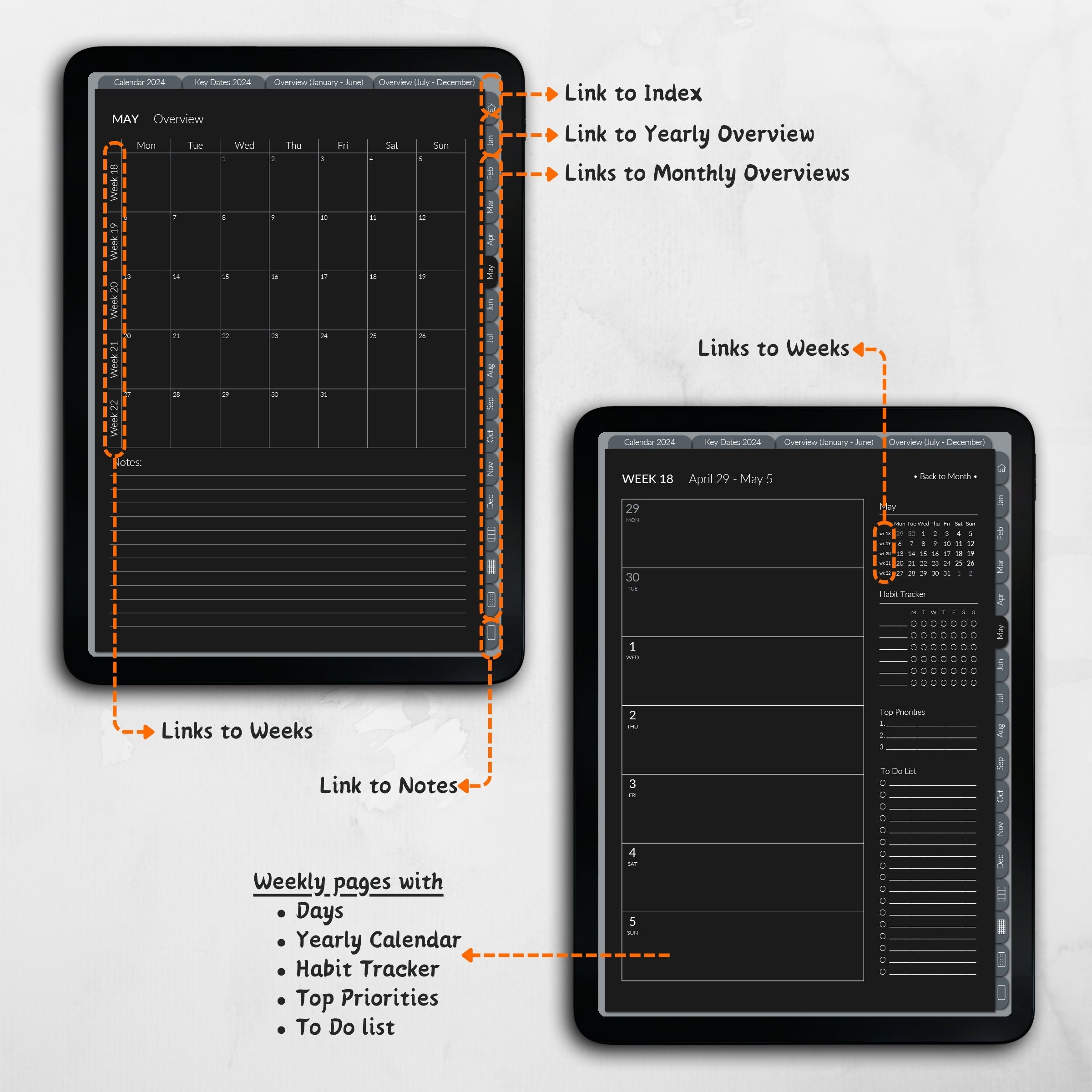 Digital Planner Digital Calendar 2024 Planner Hyperlinked Minimalist ...