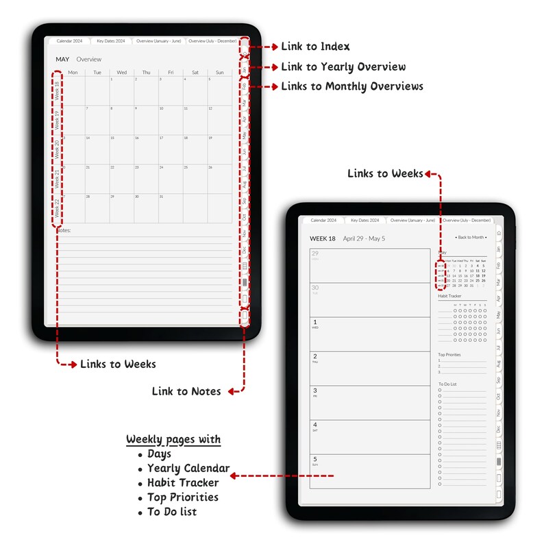 Digital Planner Digital Calendar 2024 Planner Hyperlinked Minimalist ...