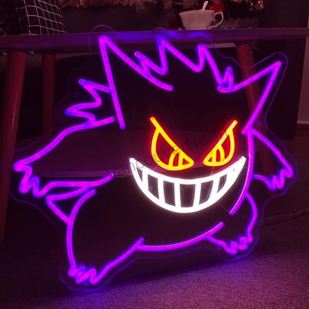 Gengar Neon Sign Wall Art Decor Birthday Neon Sign Game Room Neon Sign ...
