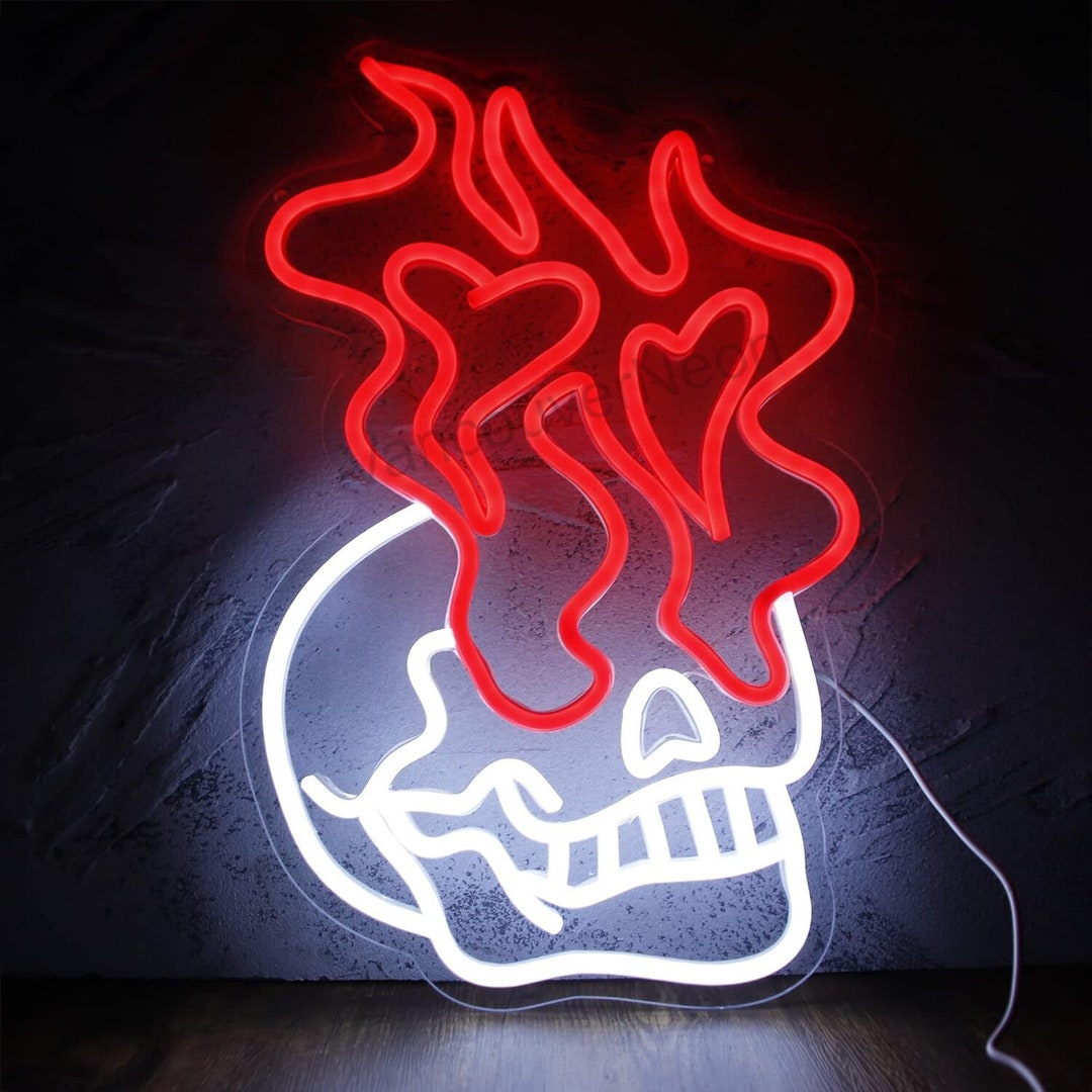 Skull Head Neon Sign Bar Neon Sign Game Room Neon Sign Halloween Neon ...
