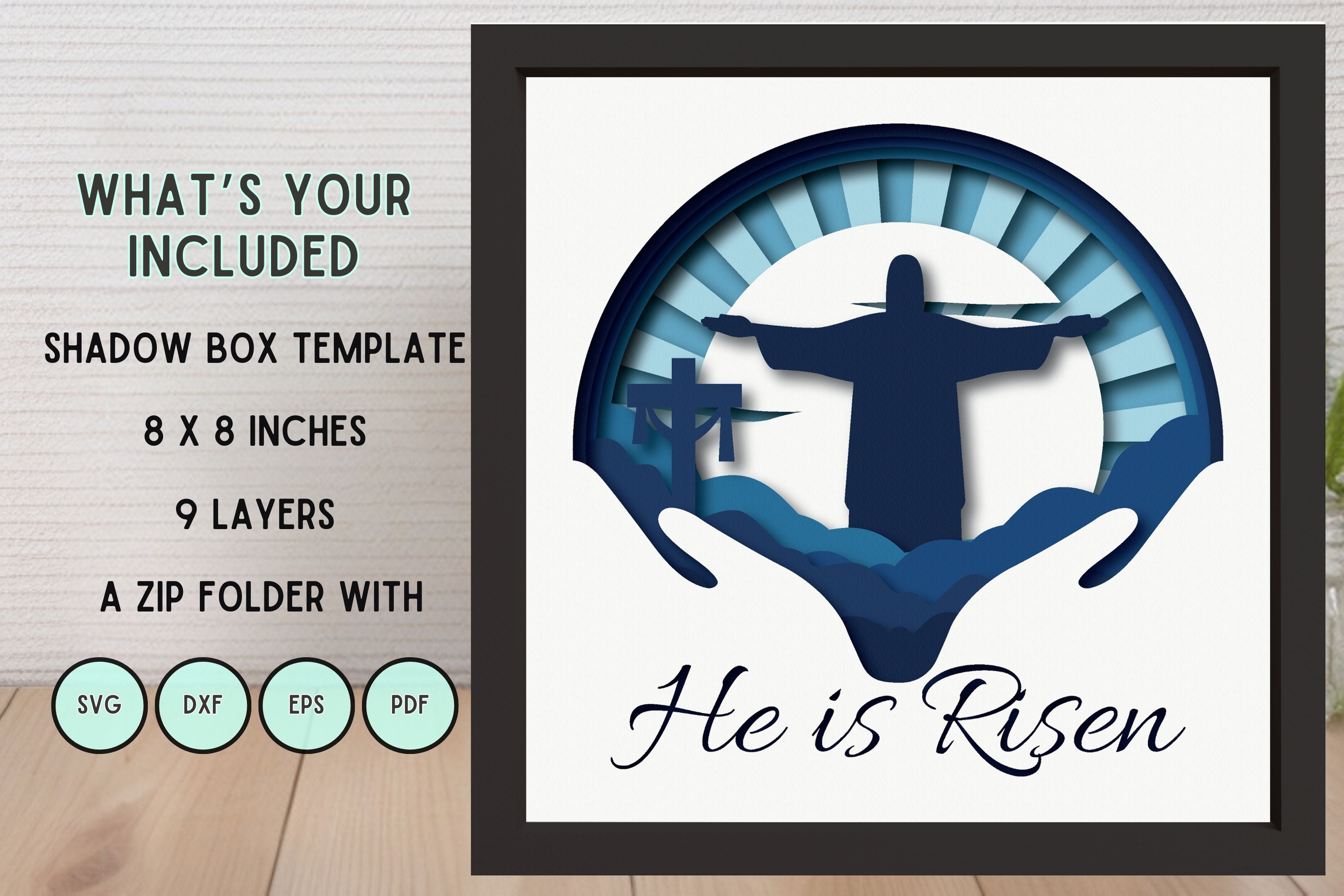 He is Risen 3D Shadow Box Template, Layered Easter Light Box Svg, Jesus ...