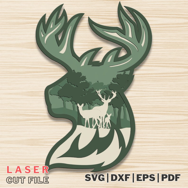 6 Layered Deer SVG, 3D Wall Art Layered SVG, Multilayer Deer, Laser Cut ...