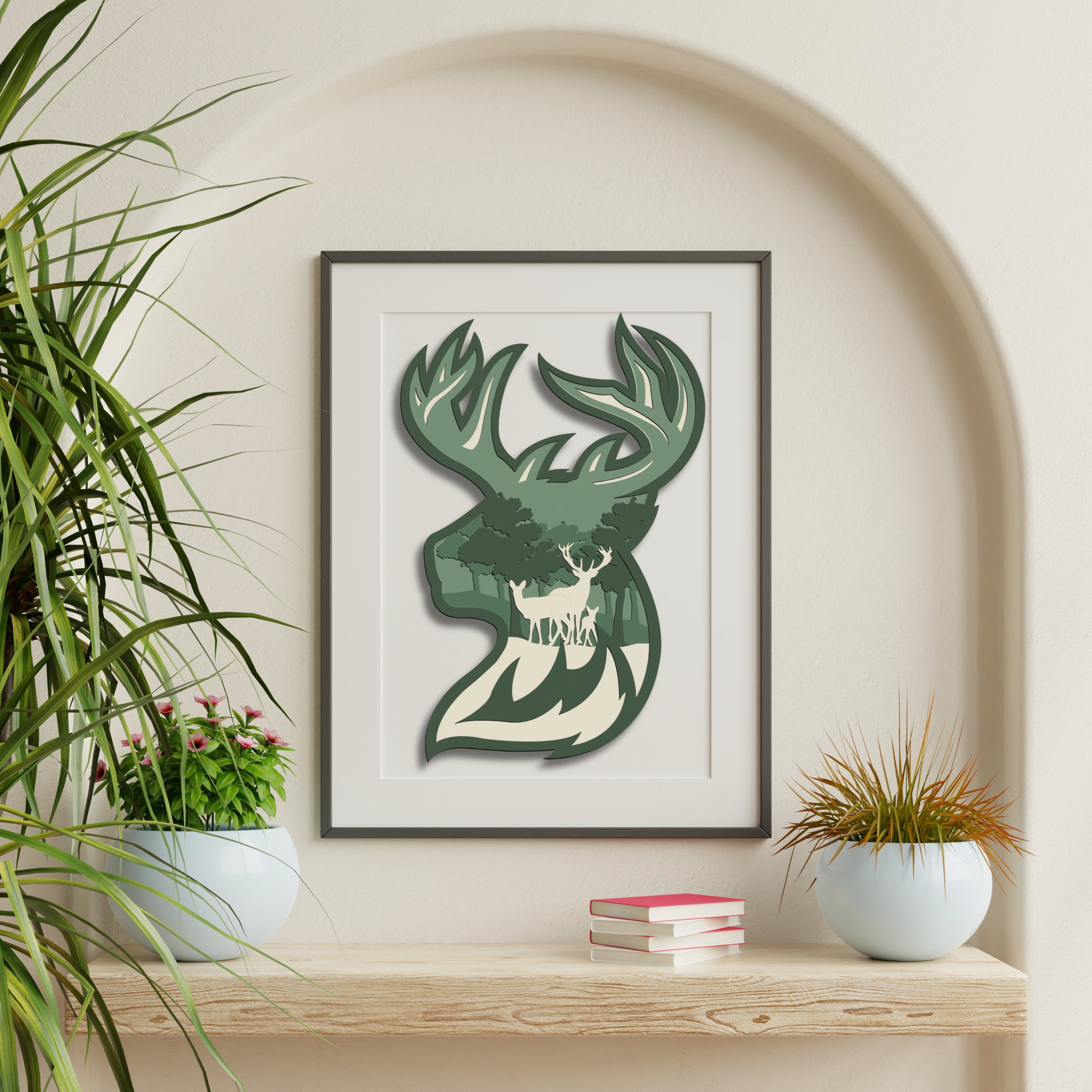 6 Layered Deer SVG, 3D Wall Art Layered SVG, Multilayer Deer, Laser Cut ...