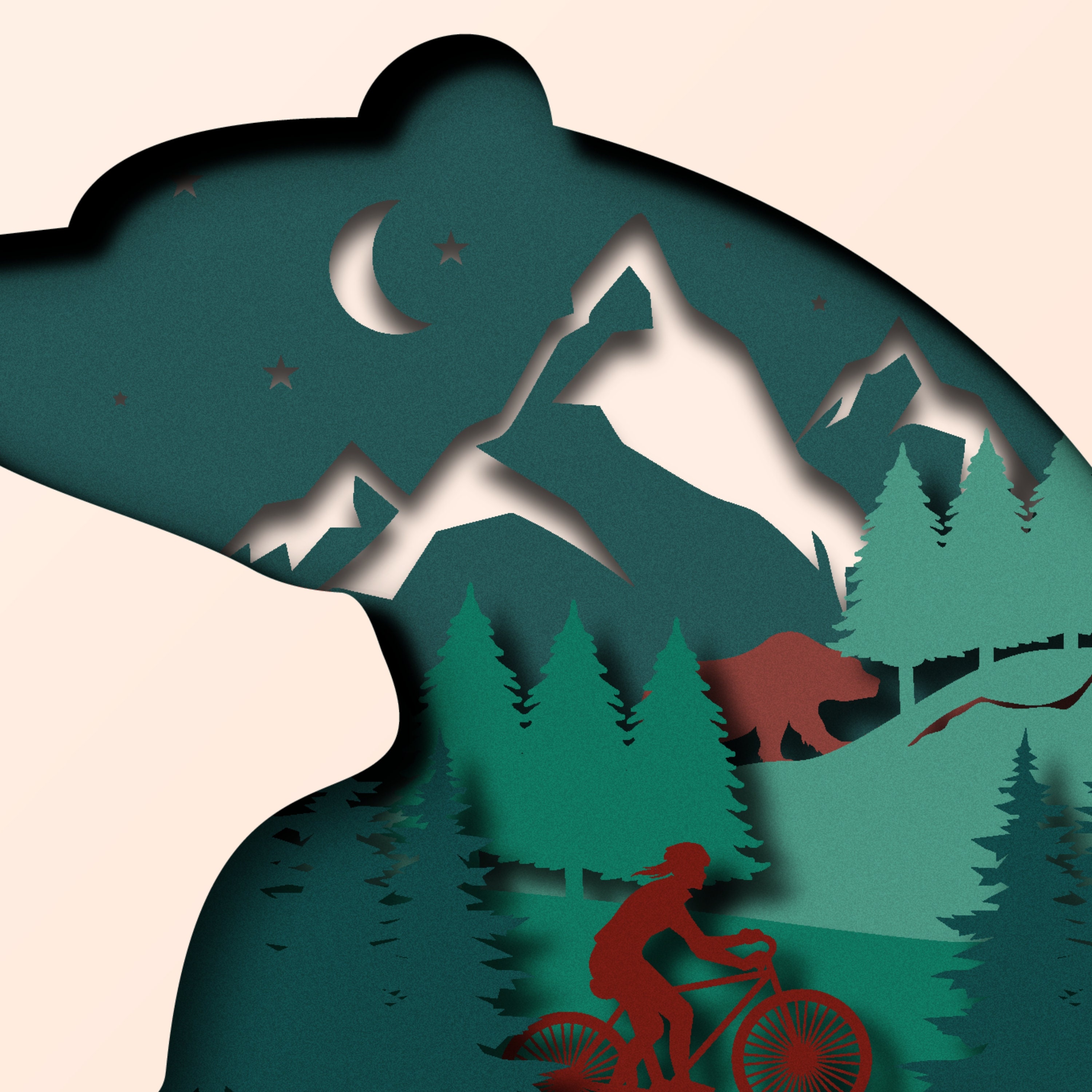 3D Bear Shadow Box SVG-8 Layered Cricut Shadow Box-mountains Bear Svg ...