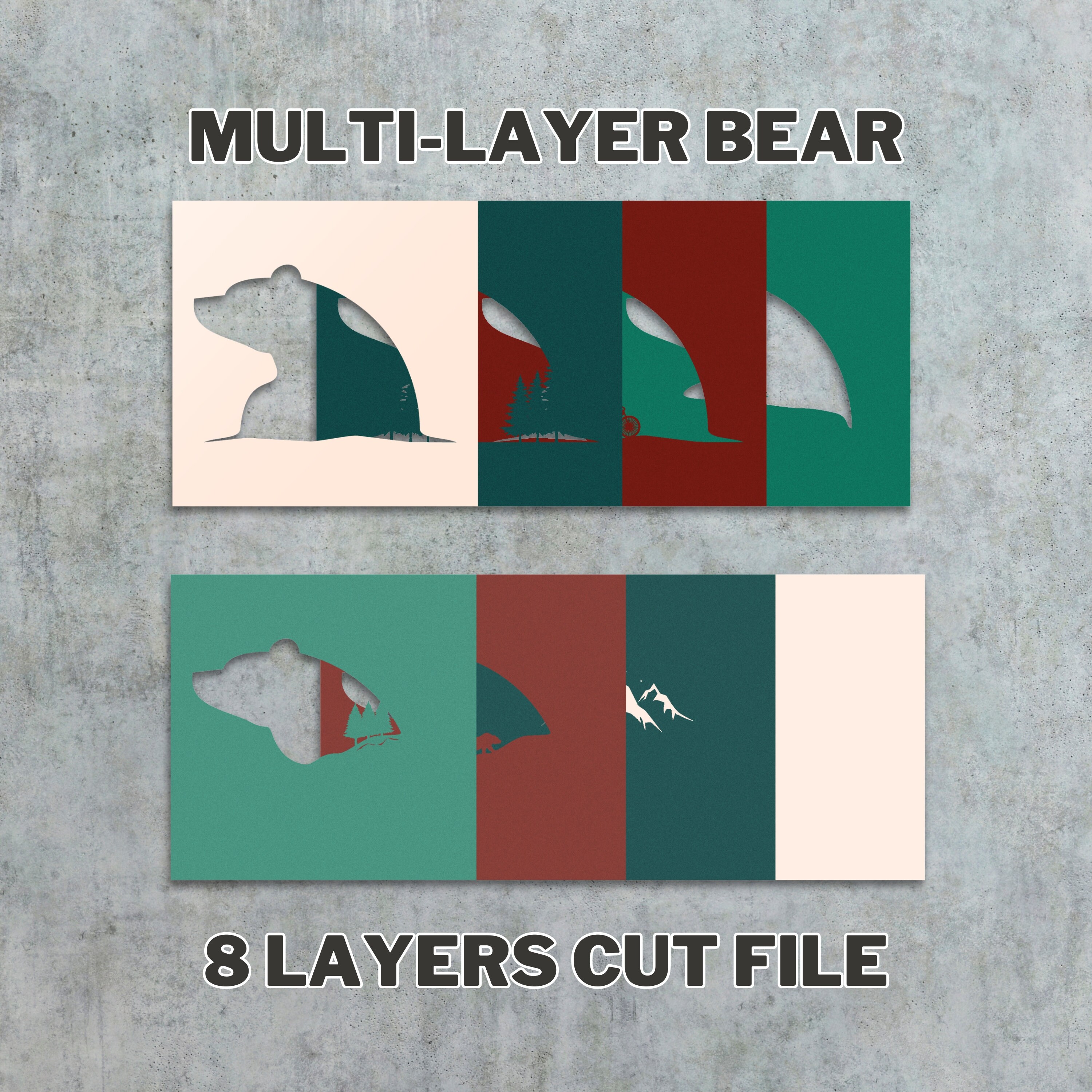 3D Bear Shadow Box SVG-8 Layered Cricut Shadow Box-mountains Bear Svg ...