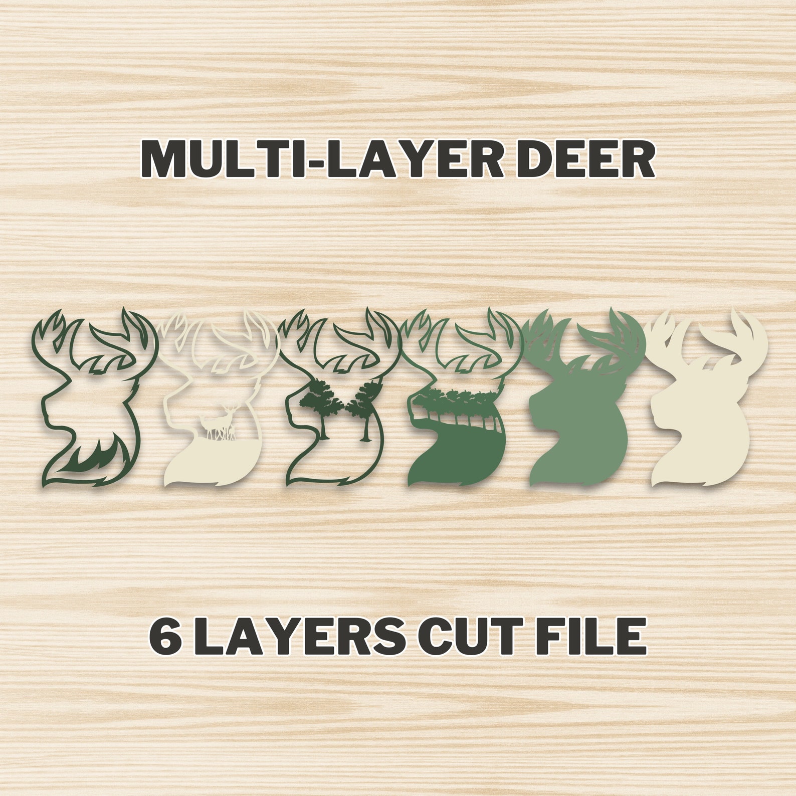 6 Layered Deer SVG, 3D Wall Art Layered SVG, Multilayer Deer, Laser Cut ...