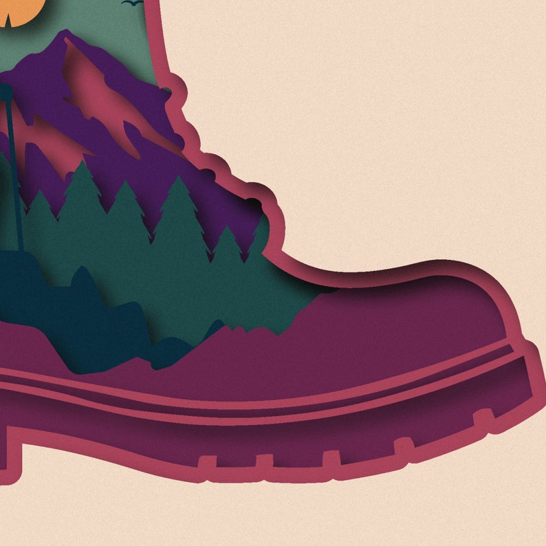 10 Layered Hiking Boot Shadow Box SVG Cricut Shadow Box Hiking Boot SVG ...