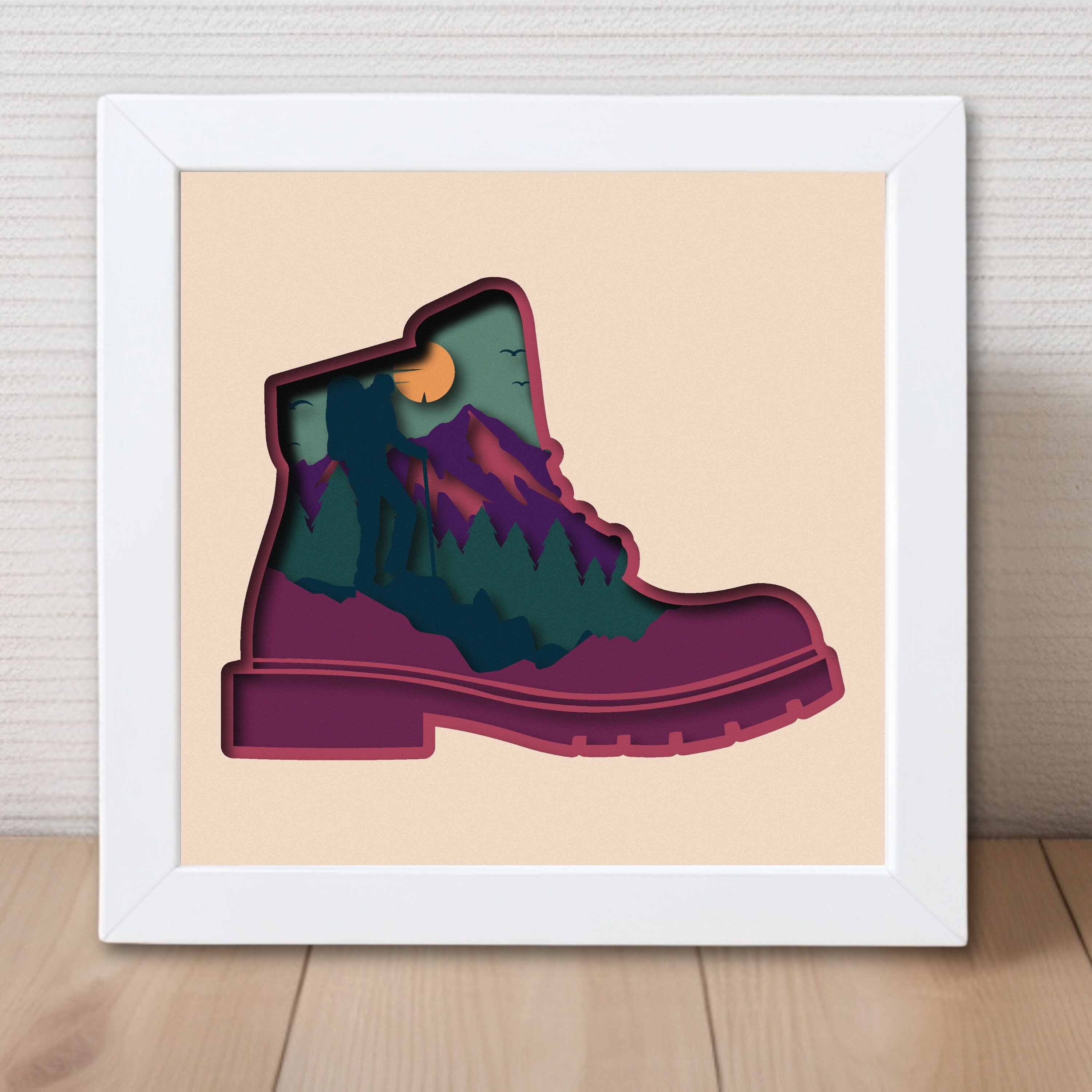 10 Layered Hiking Boot Shadow Box SVG Cricut Shadow Box Hiking Boot SVG ...