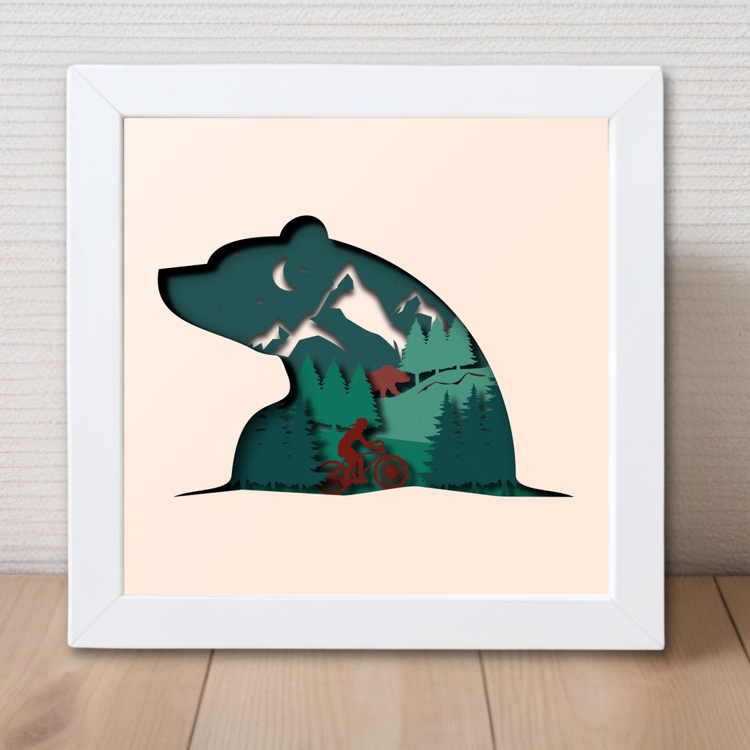3D Bear Shadow Box SVG-8 Layered Cricut Shadow Box-mountains Bear Svg ...