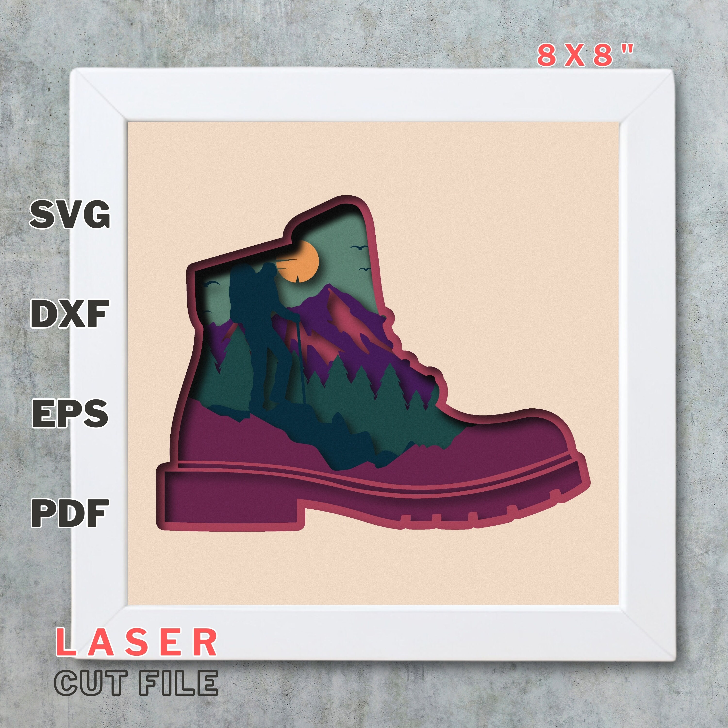 10 Layered Hiking Boot Shadow Box SVG Cricut Shadow Box Hiking Boot SVG ...