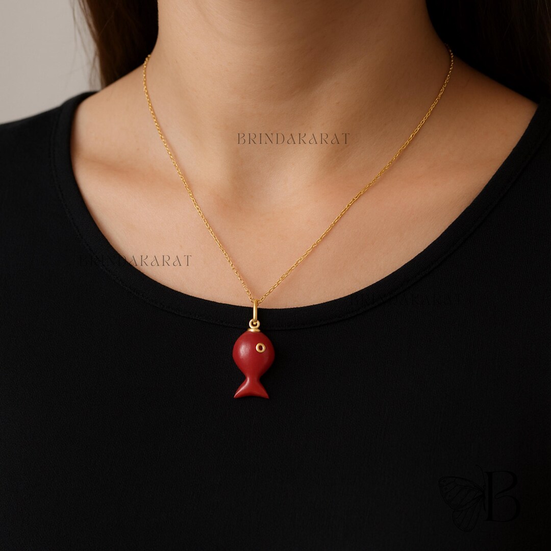 14k Gold Red Coral Fish Charm: Handmade Gemstone Pendant - Etsy