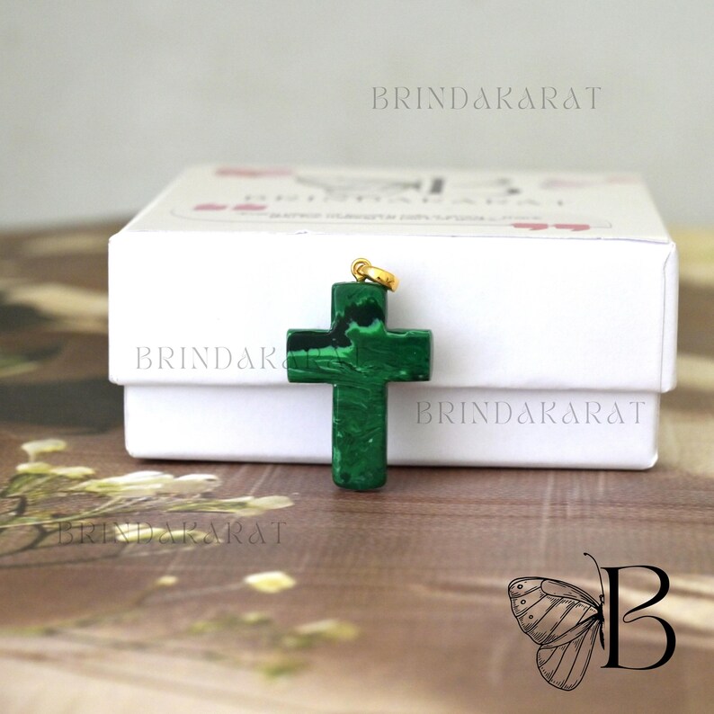 14k Gold Malachite Cross Pendant: Carved Gemstone Charm - Etsy