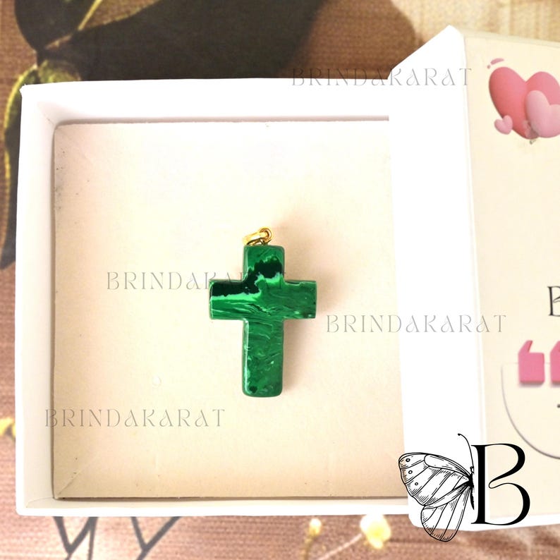 14k Gold Malachite Cross Pendant: Carved Gemstone Charm - Etsy